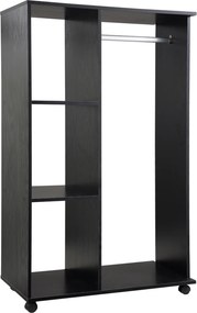 HOMCOM Skříň na kolečkách s otevřeným designem pro oblečení s ramínkovou tyčí a policemi organizátor pro ložnici 80x40x128 cm Černá