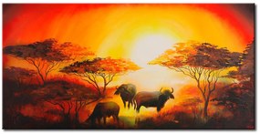 Obraz Zvířata africká (1dílný) - buvole na pozadí západu slunce