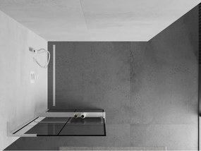 Mexen Kioto+ L, sprchová zástěna Walk-In s poličkou a věšákem 70 x 200 cm, 8mm čiré sklo černý vzor, ​​bílý profil, 800-070-123-20-77