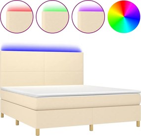 Box spring postel s matrací a LED krémová 180x200 cm textil 3135298