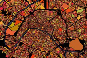 DIMEX | Samolepicí vliesová fototapeta na zeď Mapa Paříže MA-5-1518 | 375 x 250 cm | červená, žlutá, oranžová