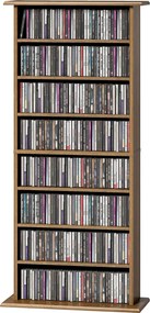 HOMCOM Úložný prostor na CD a DVD s 8 přihrádkami a 6 nastavitelnými policemi, maximální kapacita 360 CD/185 DVD a Blu-ray, ořech