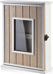 Dřevěná skříňka na klíče STACY Window 22x8x29,5 cm bílá/hnědá