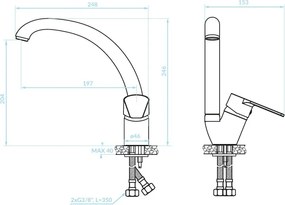 Kuchinox Luga, stojánková dřezová baterie s F-tvarovaným výtokem, chromová, LAV-BQL_067D