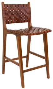House Nordic Pultová židle v kůži, hnědá s nohami z teakového dřeva