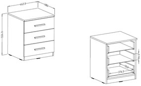 Noční stolek se šuplíky CROSBY - dub monastery / lesklý černý