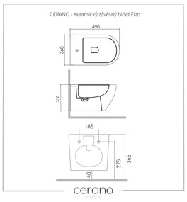 CERANO - Keramický závěsný bidet Fizo - bílá lesklá - 36x37x49 cm