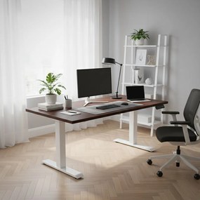 Výškově nastavitelný stůl OfficeTech D, 120 x 80 cm, bílá podnož, wenge