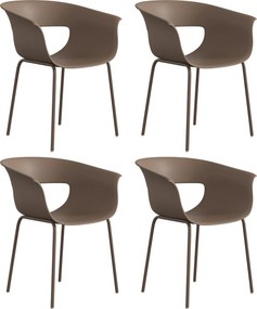 Outsunny Zahradní židle 4dílná sada ergonomické balkonové židle s výřezovým designem, područkou, odolné vůči povětrnostním vlivům, antikorozní, káva
