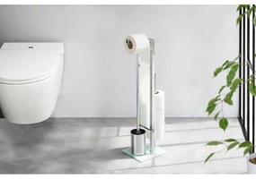 Stojan na toaletní papír se štětkou z nerezové oceli v matně stříbrné barvě Rivalta – Wenko