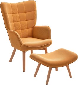 HOMCOM Křeslo s podnožkou, Vysoké křeslo s opěrkami, Dřevěné nohy, Lounge křeslo s prošívaným designem, Vzhled sametu, do obývacího pokoje, Hnědé | Ao