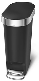 Simplehuman pedálový odpadkový koš, 40 l, černý plast, úzký, oválný, s nerez krytem sáčku