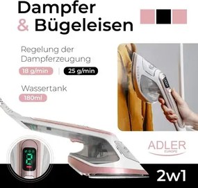 Adler AD 5044 bílá / Napařovač oděvů / 1800 W / 180 ml / kabel 1,8 m