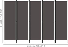 5dílný paraván antracitový 250 x 180 cm 320725