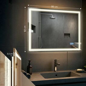 Koupelnové zrcadlo Jaffrey 60x80 s Bluetooth – čiré sklo