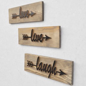 Nástěnná dřevěná dekorace LOVE LIVE LAUGH hnědá/černá