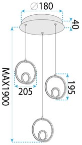 Toolight Toolight, LED závěsné svítidlo 32W, 3000K, 2500lm, LHJ095-3CP, bílá-zlatá lesklá, OSW-50068