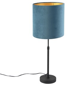 Stolní lampa černá s velurovým odstínem modrá se zlatem 25 cm - Parte