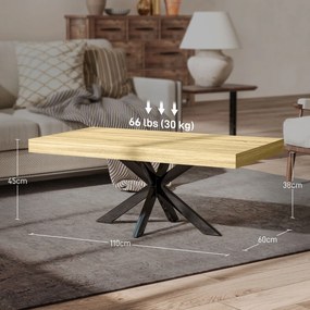 HOMCOM Obdélníkový konferenční stolek v industriálním stylu - černý kov a vzhled přírodního dřeva - 110 x 60 x 45 cm
