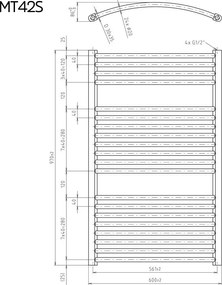 Mereo Mereo, Otopný žebřík oblý, bílý, středové připojení, MT42S