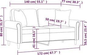 vidaXL 2místná pohovka s polštáři 140 cm samet [3200950] Barva: Černá