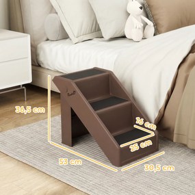 PawHut třístupňové skládací schůdky pro psy a kočky, výška 36,5 cm, hnědá