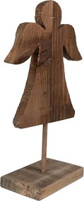Hnědá antik dřevěná dekorace Anděl na podstavci - 18*8*30 cm
