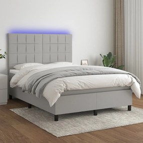 Box spring postel s matrací a LED světle šedá 140x190 cm textil 3134869