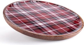 Dřevěný dekorační tác s károvým vzorem průměr 30 cm
