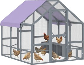 PawHut choditelný výběh pro slepice — cca 4 m², nepromokavý kryt, 2 hnízdní boxy a 2 bidýlka, bezpečnostní zámek — pro 8–10 slepic, tmavě šedý
