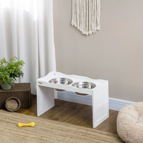 PawHut Vyvýšená miska pro psy 2 x 2L vyjímatelná nerezová miska pro velké psy s vyvýšeným okrajem Bílá | Aosom.co.uk