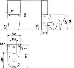 Sapho BELLO RIMLESS WC kombi, spodní/zadní odpad, bílá PC103WR