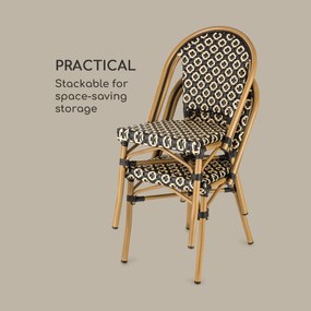 Montbazin BL, židle, možnost ukládat židle na sebe, hliníkový rám, polyratan, černo-krémová