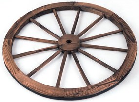 Costway Vagónové kolo dřevěné kolo ozdobné vozítko s plechem – 76 x76 x3,5 cm