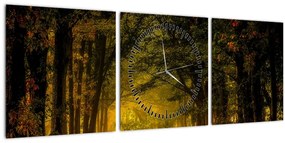 Obraz lesu (s hodinami) (90x30 cm)