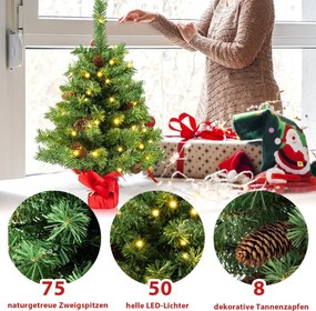 Costway 64 cm velký osvětlený mini vánoční stromek na stůl s 50 zelenými LED