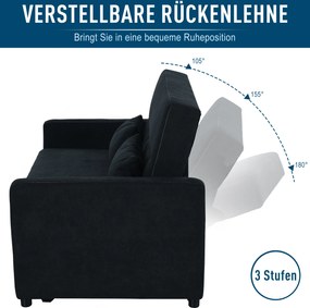 HOMCOM Rozkládací pohovka 2místná s funkcí spánku nastavitelný úhel látková pohovka černá 148 x 82 x 89 cm do obývacího pokoje | Aosom.de