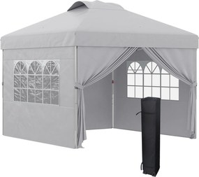 Outsunny Skládací Zahradní Gazebo Pop-up Recepční Stan 3x3 s Nastavitelnou Výškou, Bočními Stěnami, Ventilací, Okny a Taškou na Kolech z Oxfordské Tka