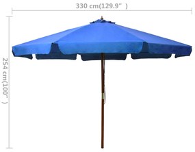 Zahradní slunečník s dřevěnou tyčí 330 cm azurově modrý - Default Title
