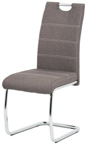 Jídelní židle HC-482 COF2, hnědá látka, bílé prošití, kov chrom