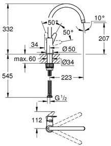 Grohe BauCurve Dřezová otočná baterie, chrom 31231001