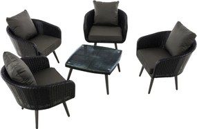 Lounge souprava Ameland plochý ratan anthrazit 45 cm (tmavě šedá) – černá