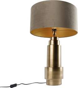 Stolní lampa bronzová s sametovým stínítkem taupe se zlatem 50 cm - Bruut