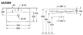 VILLEROY & BOCH Villeroy Boch Collar: umyvadlo, obdélníkové 800x470mm s přepadem, bílá Alpin, 4A338001