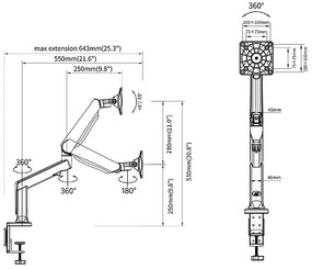 Profesionální držák PC nebo TV FM F90A – otočný, sklopný, nastavitelný, černá