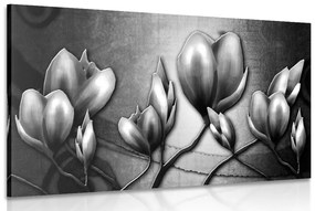 Obraz květy v etno stylu v černobílém provedení - 90x60 cm