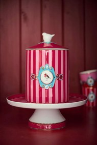 Pip Studio Love Birds Strispes dóza 1,3 l - červeno-růžová (Dóza s motivem ptáčků v červeno-růžové barvě)