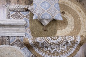 Hnědo-modrý bavlněný koberec s ornamenty a třásněmi- 140*200 cm