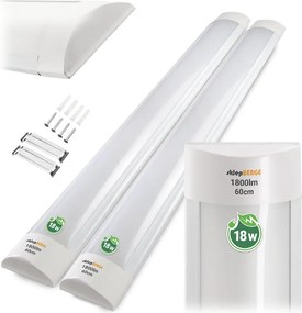 Sada 2 LED lamp 60cm přisazené panelové svítidlo 18W 1800lm denní světlo