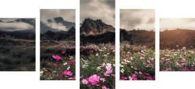 5-dílný obraz louka kvetoucích květin - 200x100 cm